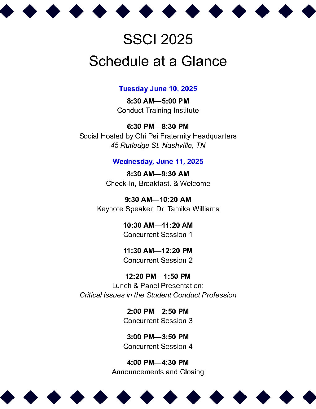 Schedule at a Glance – Southeastern Student Conduct Institute (SSCI)